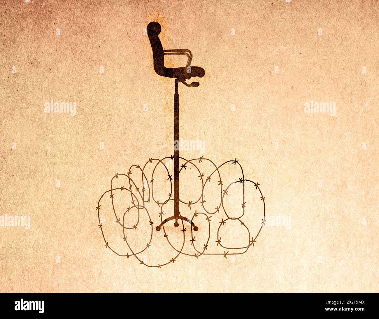 Illustration tall office chair surrounded by barbed wire Stock Photo ...