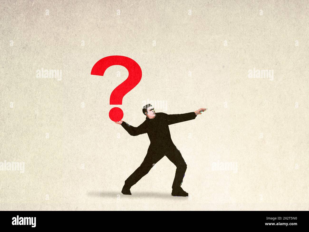 Illustration of businessman throwing question mark Stock Photo - Alamy