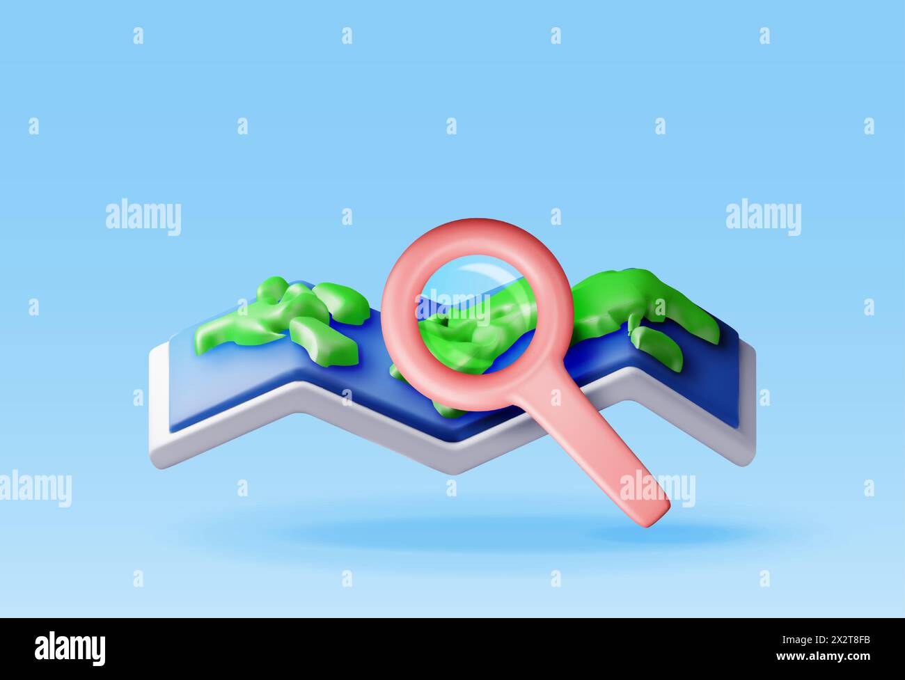 3D Location folded paper map with magnifying glass Stock Vector Image ...