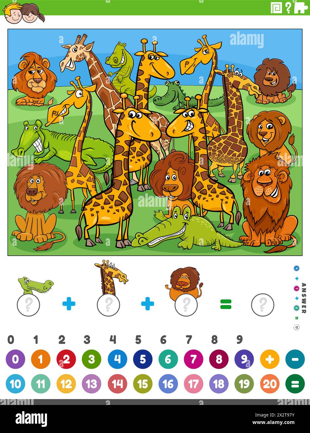 Cartoon illustration of educational mathematical counting and addition ...