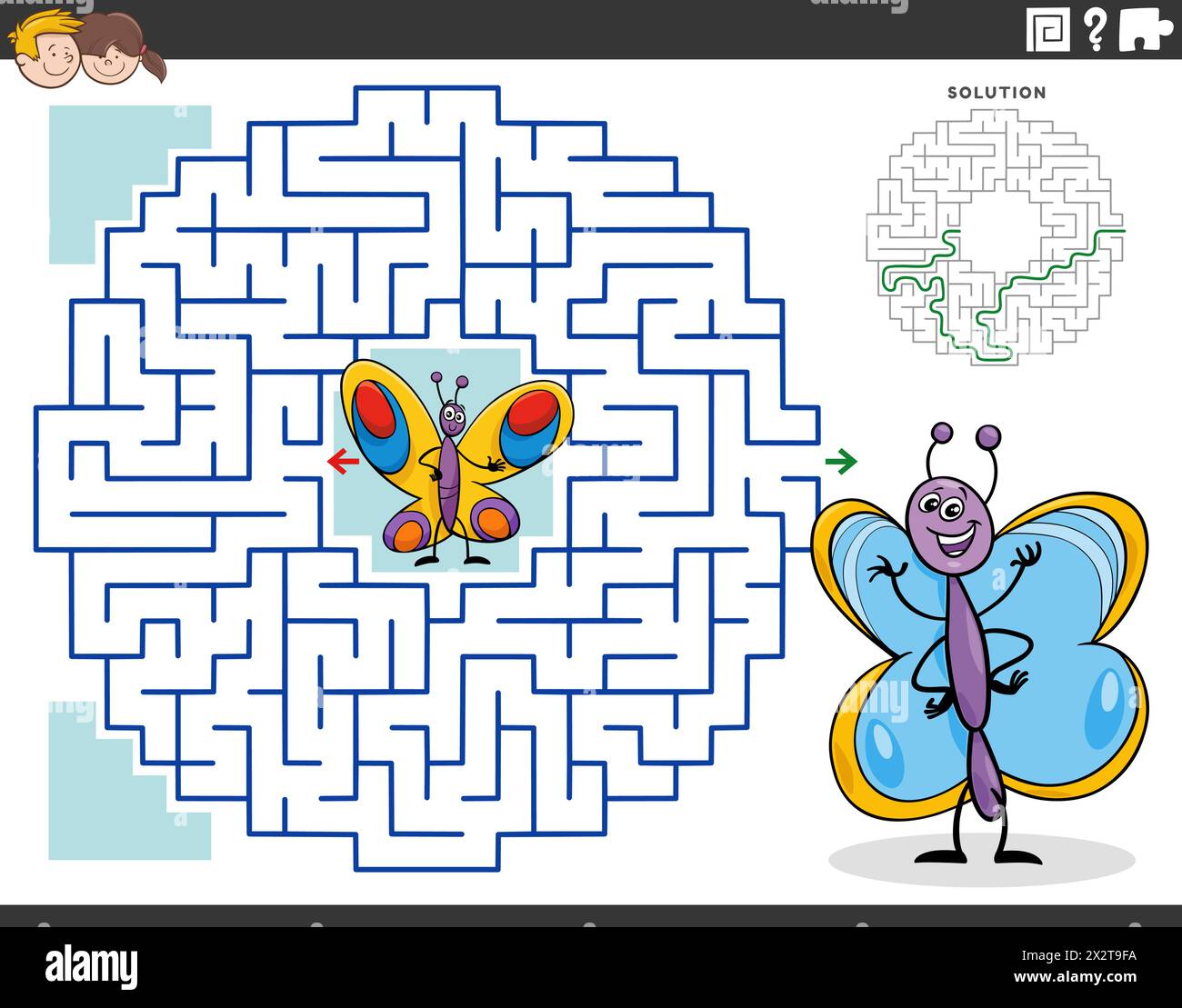 Cartoon illustration of educational maze puzzle game for children with ...