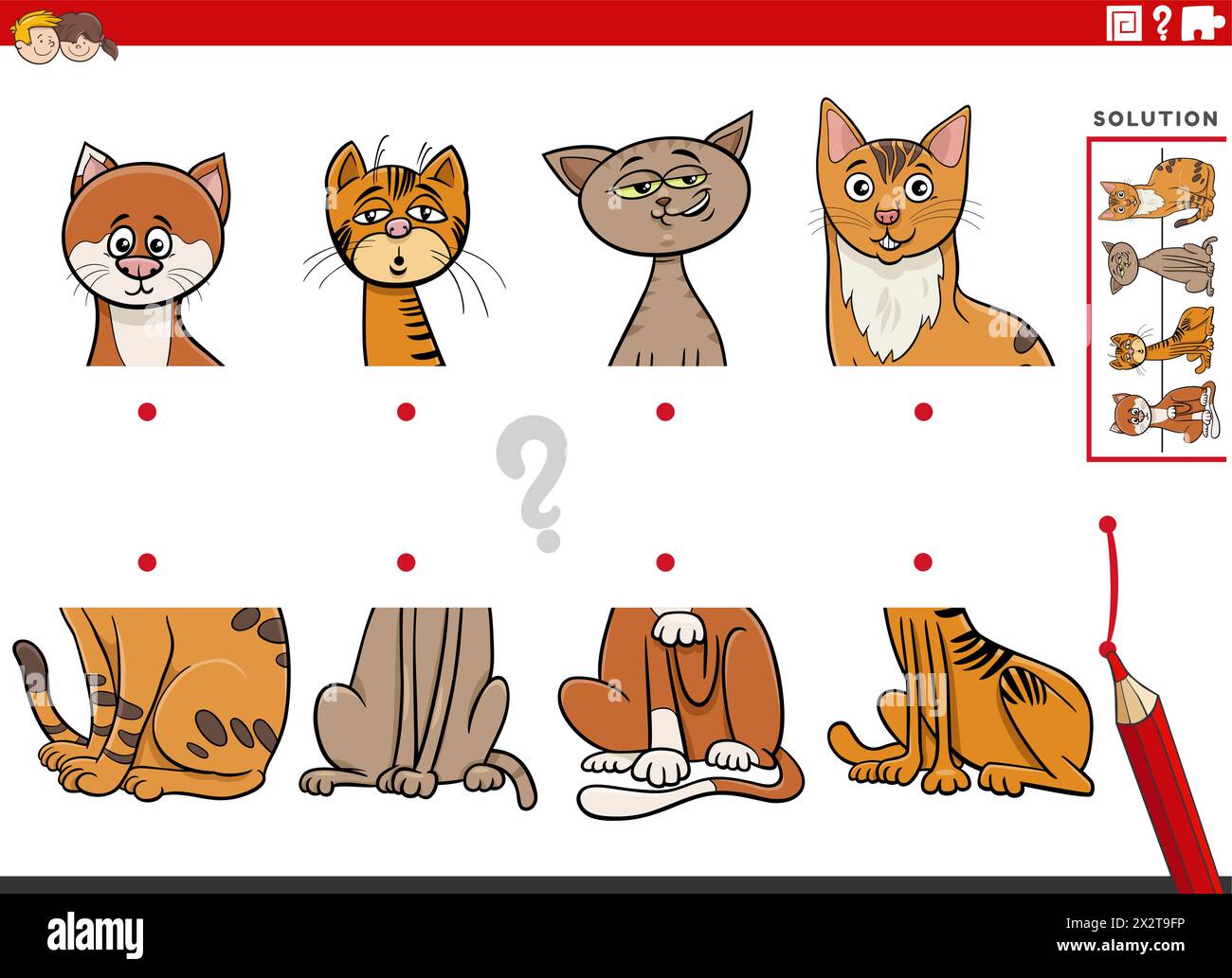 Cartoon illustration of educational activity of matching halves of ...