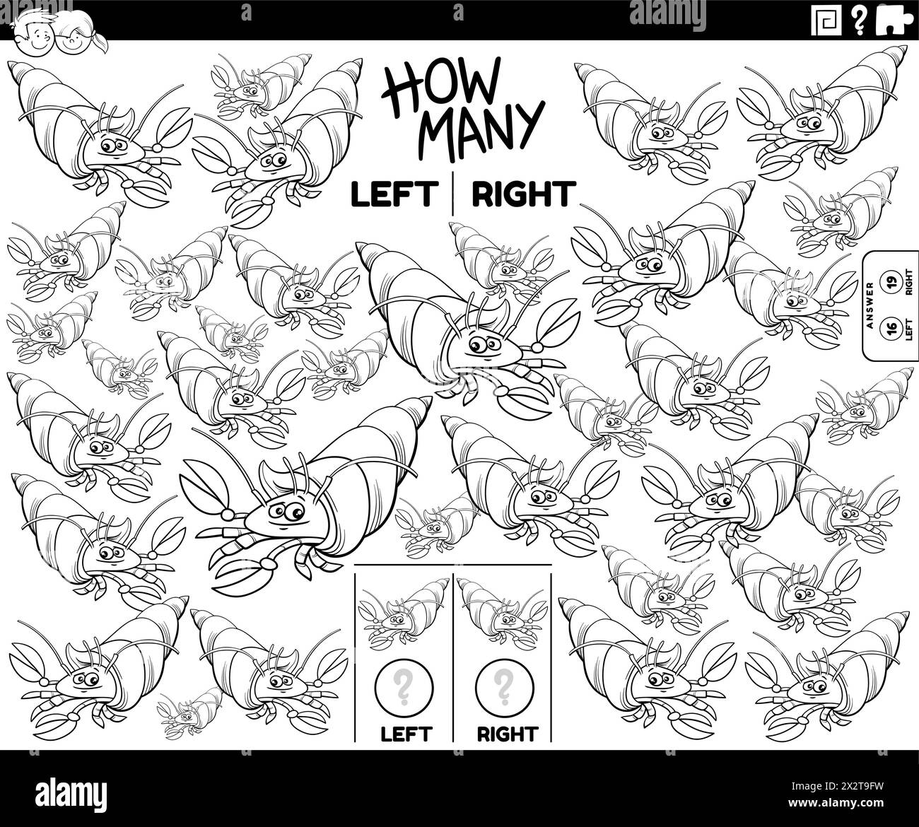 Cartoon illustration of educational game of counting left and right ...