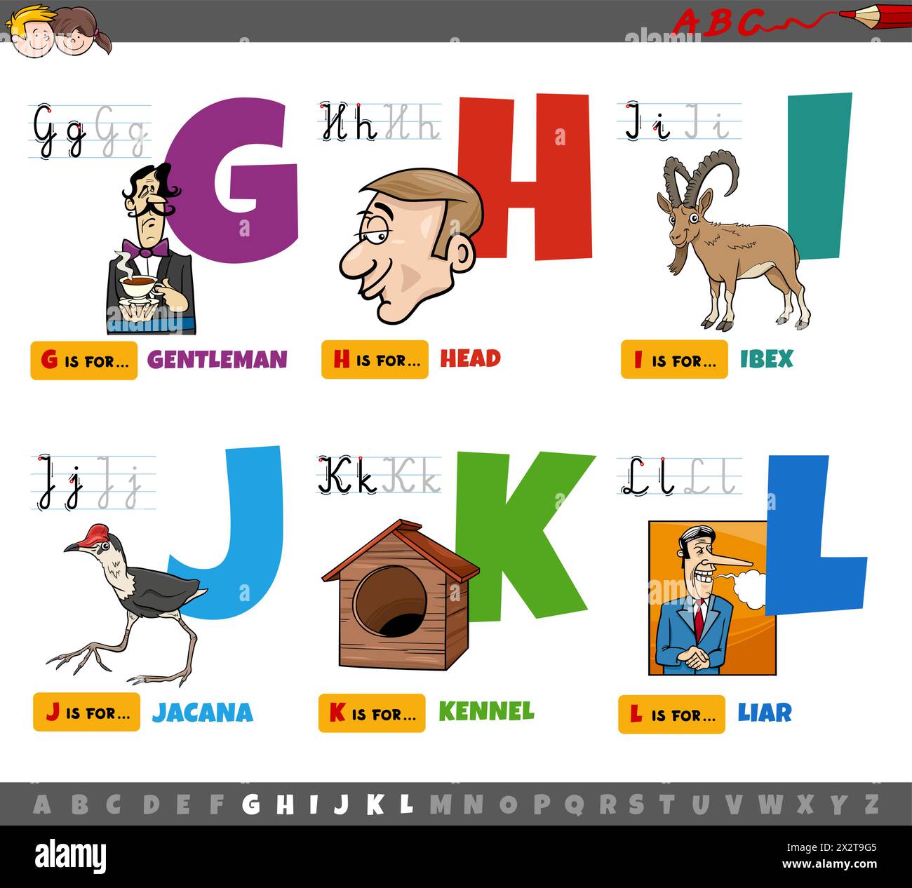 Cartoon illustration of capital letters from alphabet educational set ...