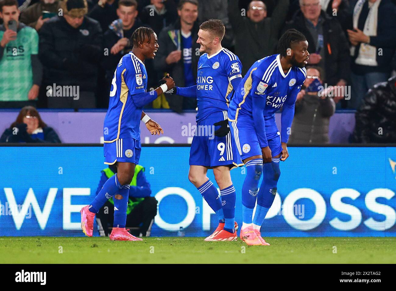 Leicester, UK. 23rd Apr, 2024. Jamie Vardy of Leicester City celebrates ...