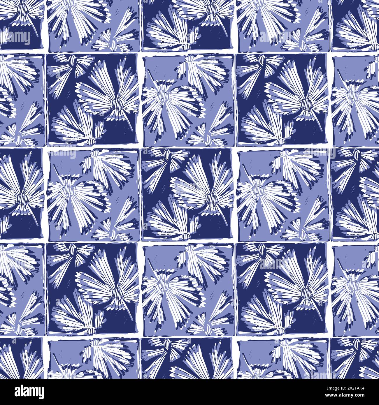 Indigo blue Japanese block print effect pattern. Seamless hand made ...