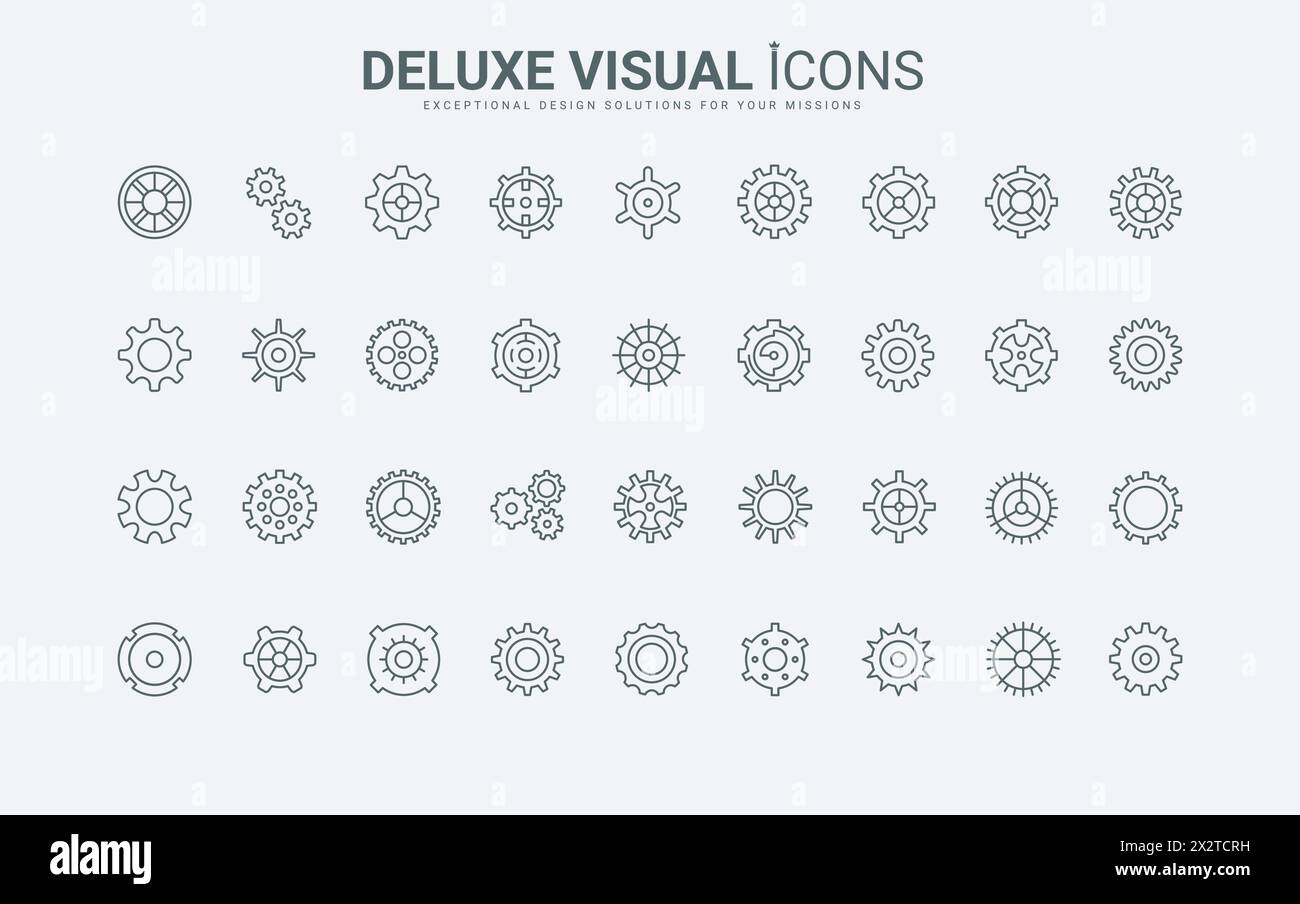 Outline collection of different large and small metal wheels with ...