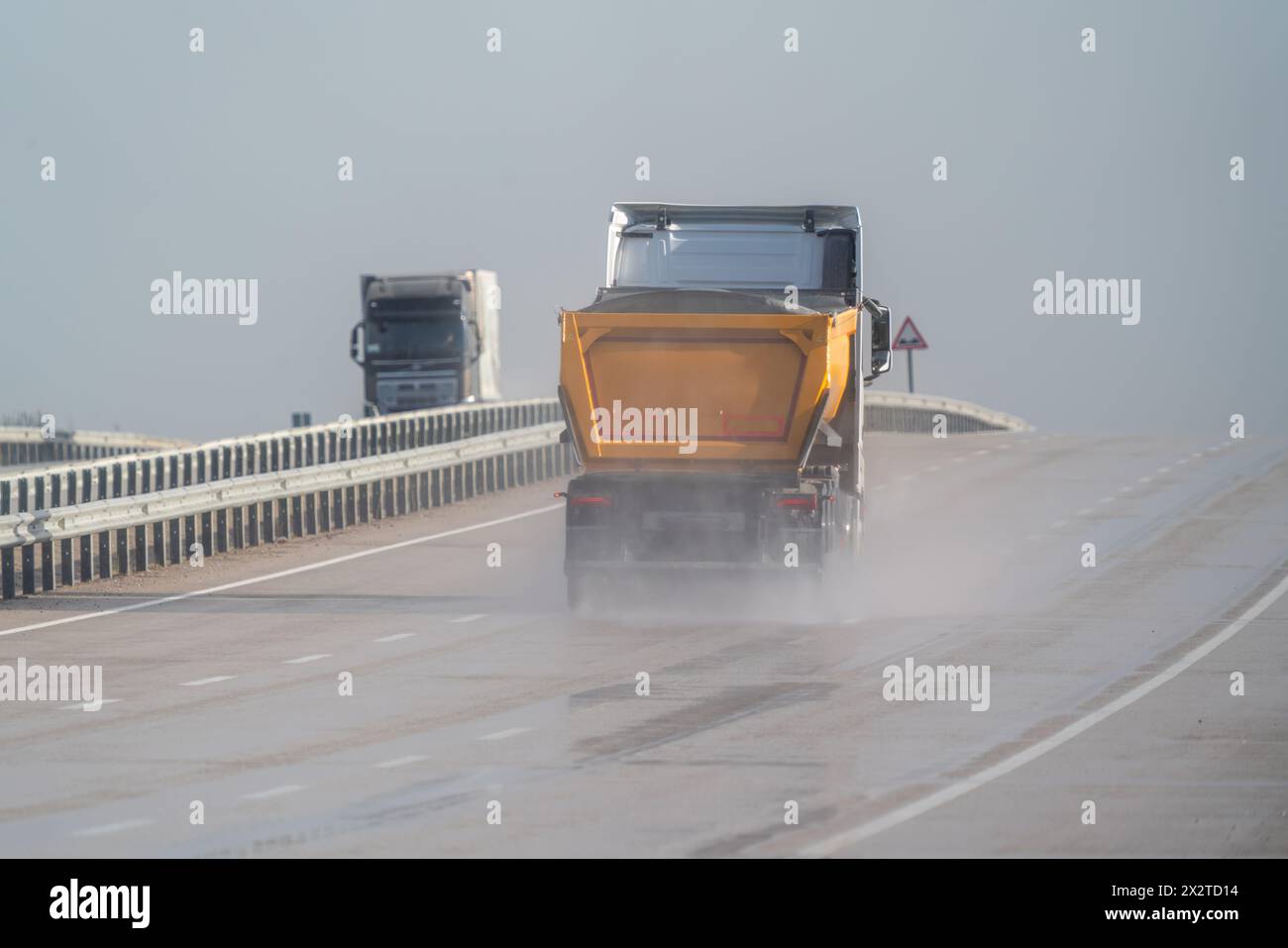 Sand lorry driving on motorway in the rain. Motorway in the rain Stock ...
