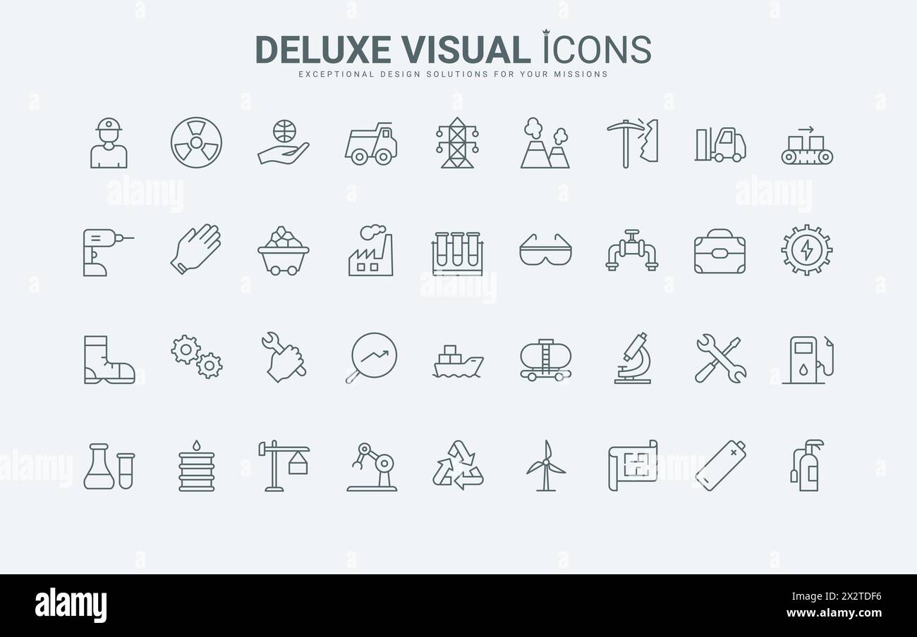 Outline symbols of manufacturing technology in factory and robots ...