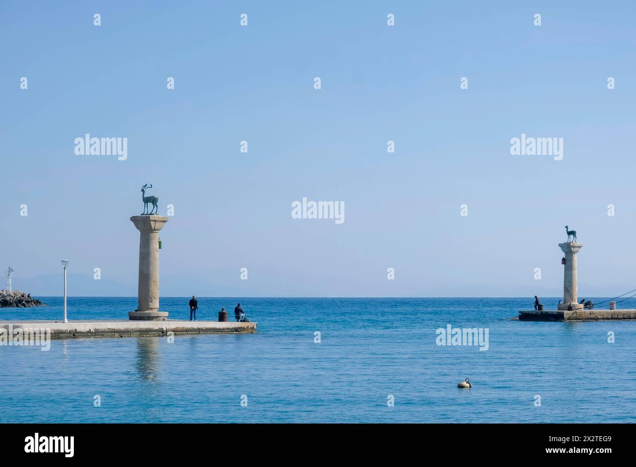 Elafos and Elafina, stag and hind, sculptures on columns, harbour ...
