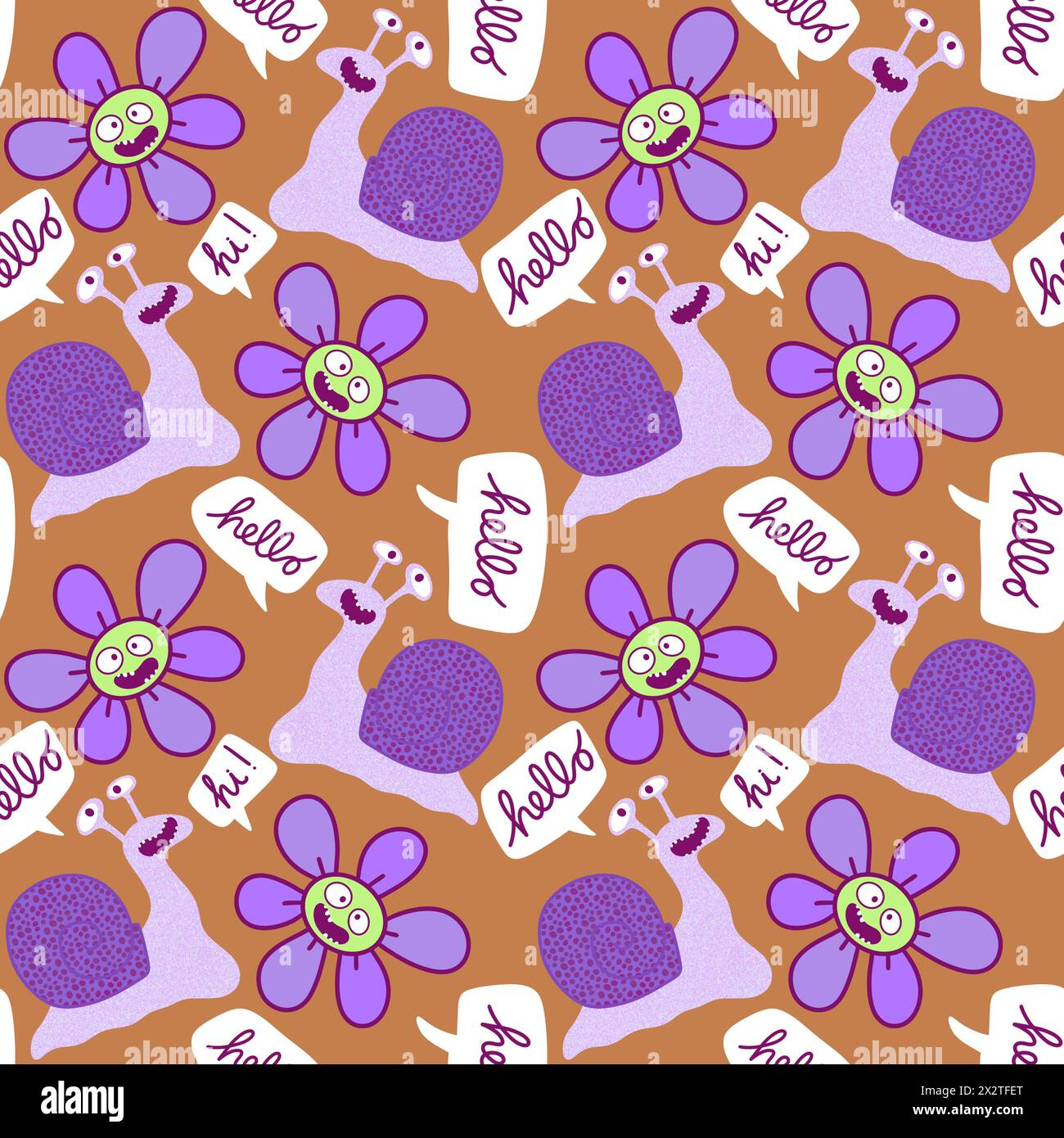 Cartoon summer animals seamless snails and flower pattern for wrapping ...