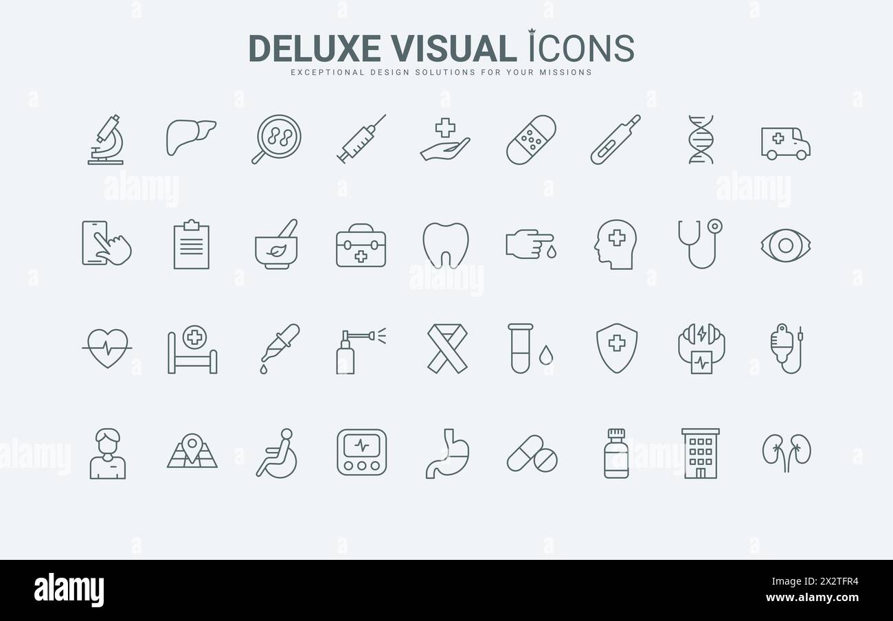 Outline medicine, pharmacy and emergency symbols, nurse and doctor in ...