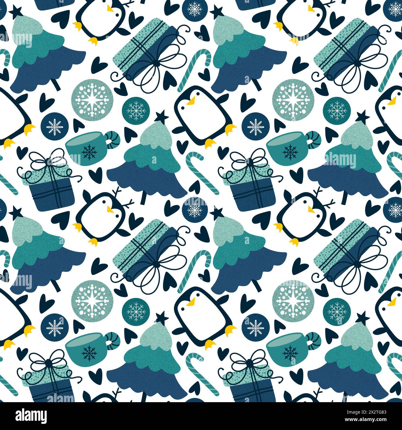 Christmas tree and gift box seamless penguin pattern for wrapping paper ...