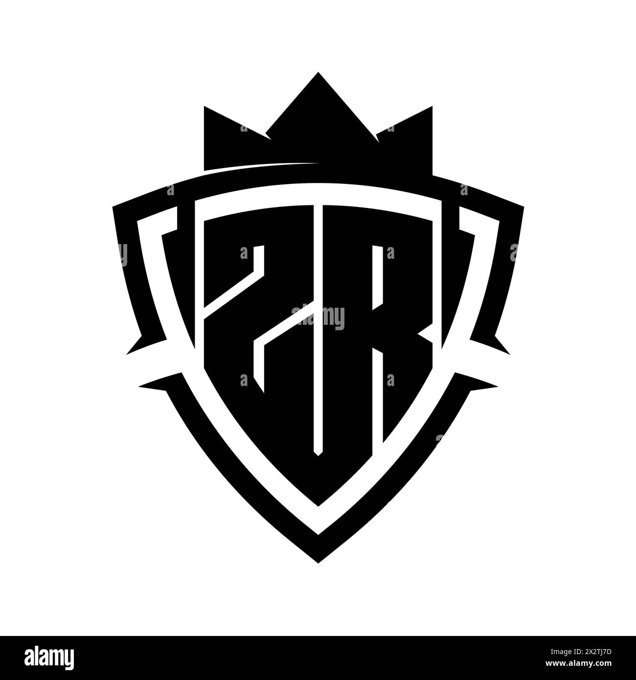ZR Letter bold monogram with triangle curve shield shape with crown ...
