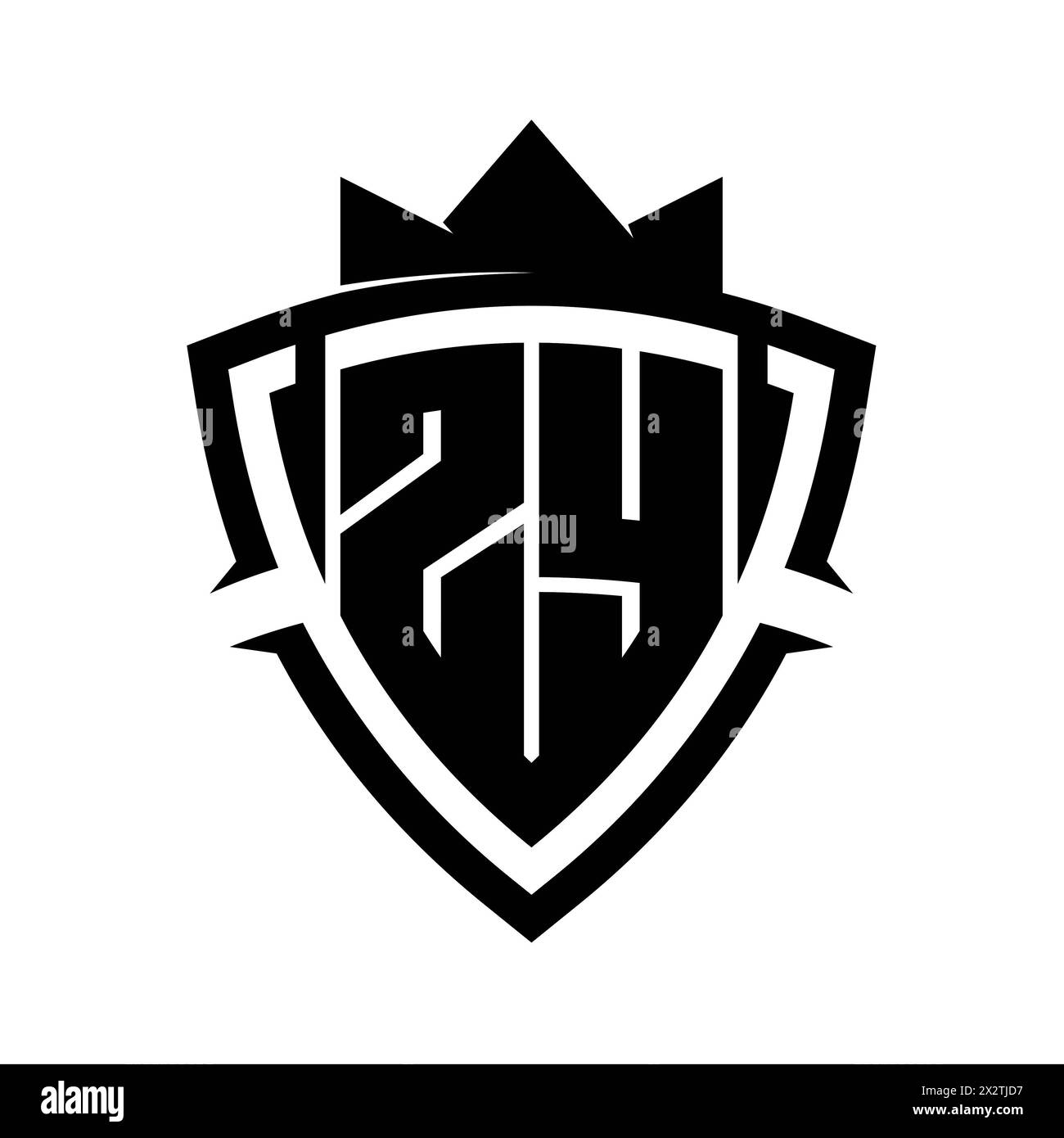 ZY Letter bold monogram with triangle curve shield shape with crown black and white background ...
