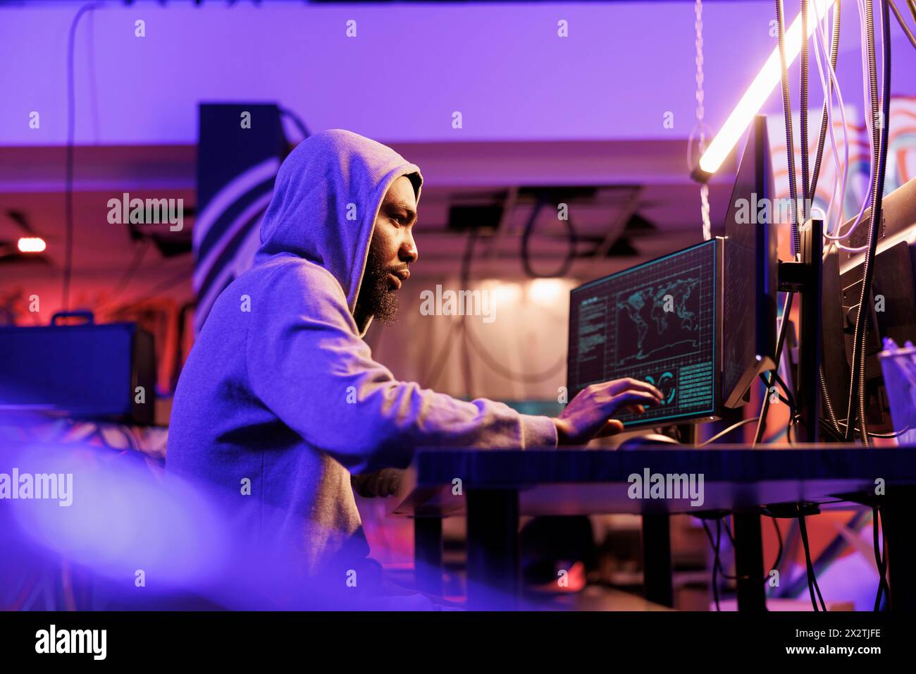 African American Hacker Stealing Sensitive Information From Server On