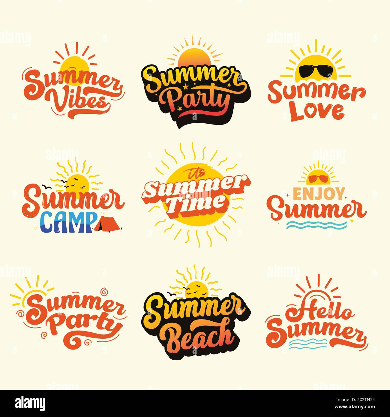 Summer typography logo set. Retro lettering bundle for Summer party ... Summer typography logo set. Retro lettering bundle for Summer party ...