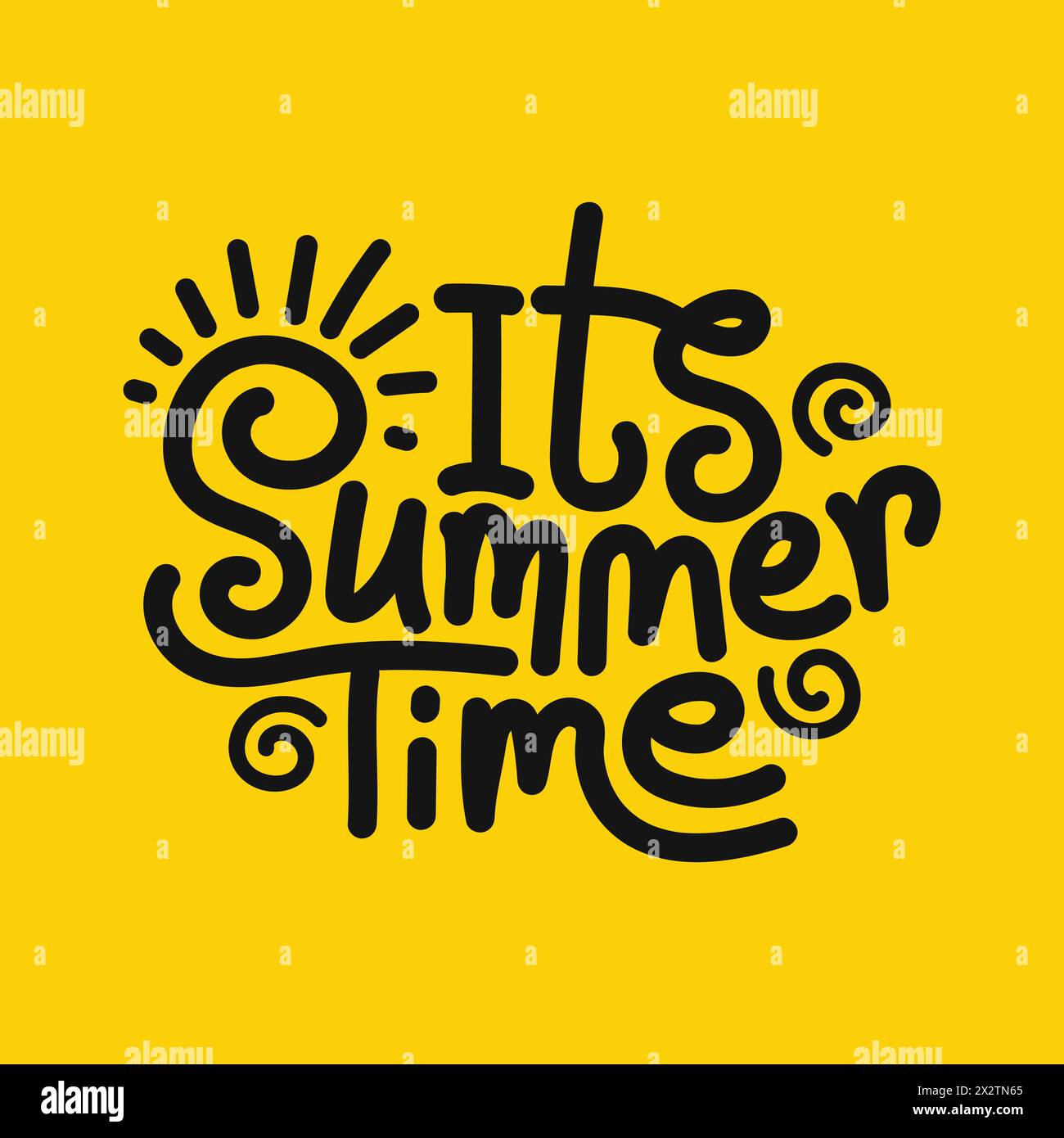 Its summer time hand drawn lettering vector illustration on yellow ...