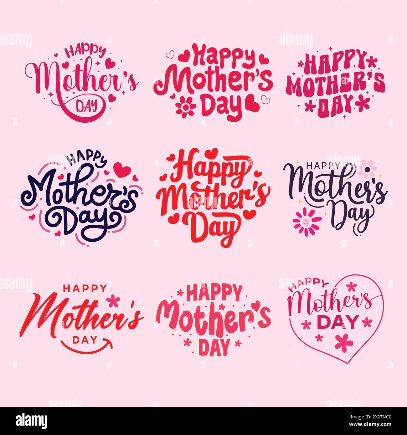 Hand drawn lettering set for Happy Mothers Day. Mother's day greeting ...