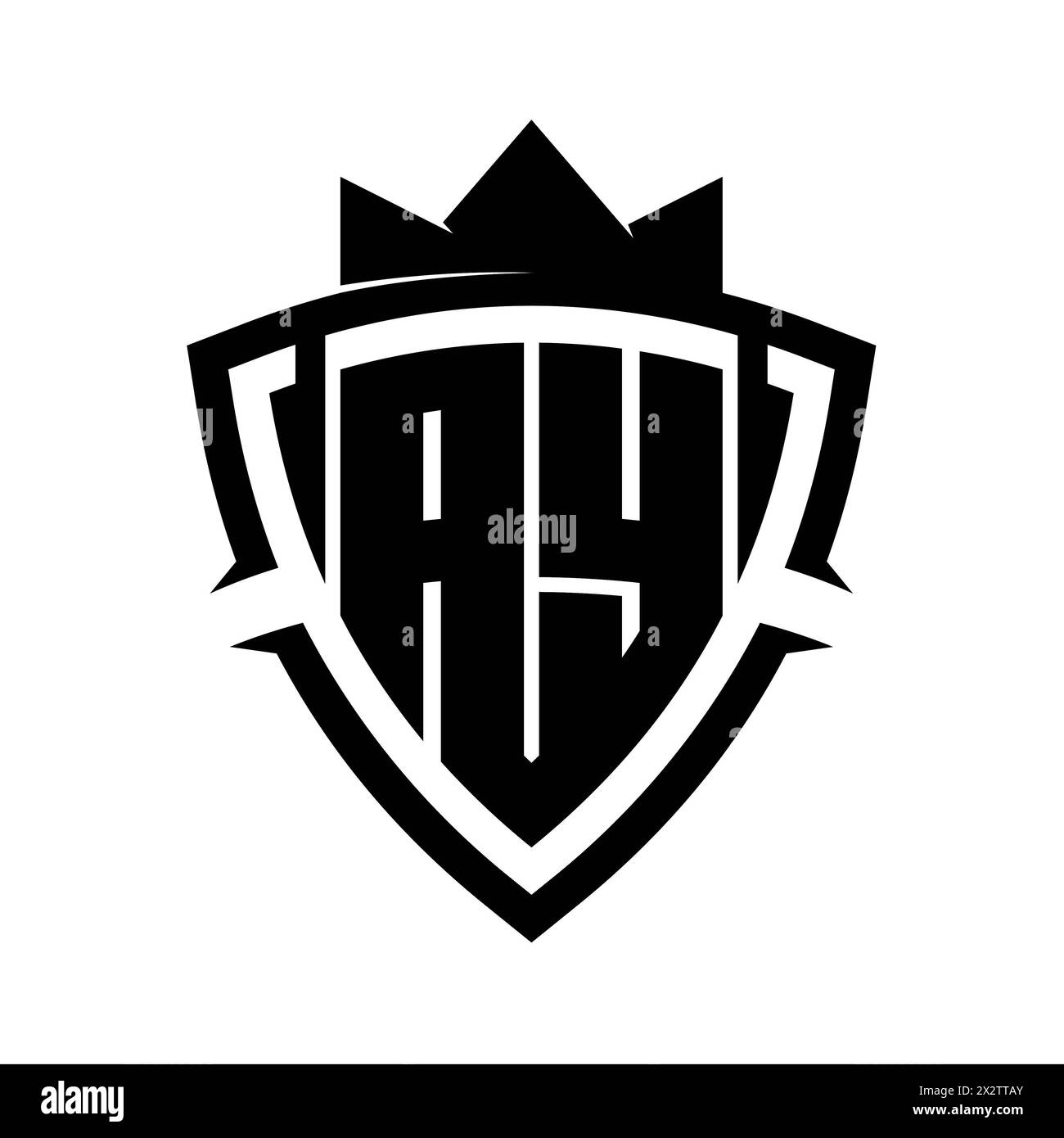 AY Letter bold monogram with triangle curve shield shape with crown ...