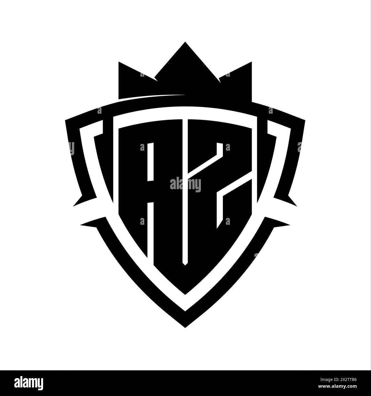 AZ Letter bold monogram with triangle curve shield shape with crown black and white background ...