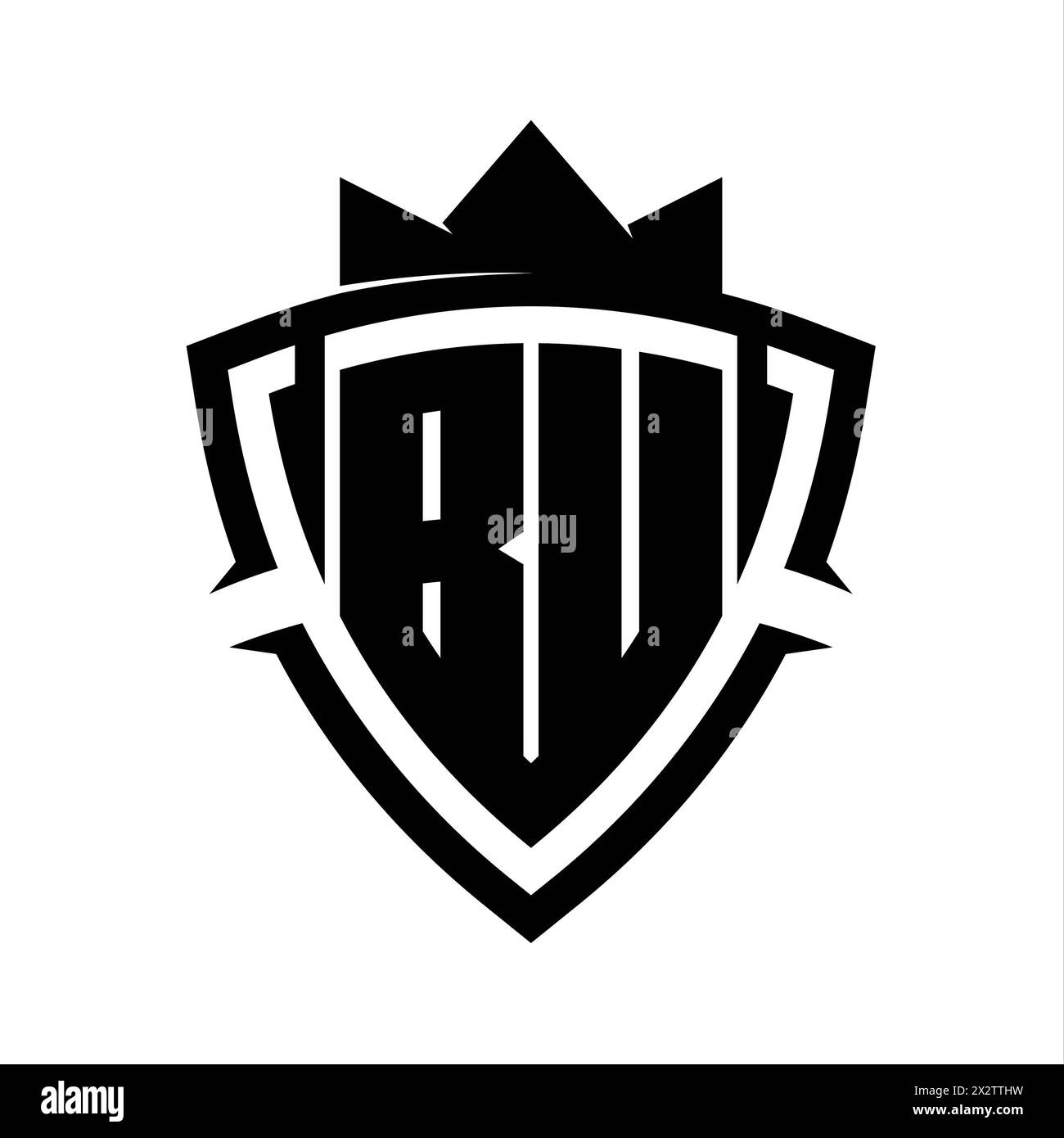 BU Letter bold monogram with triangle curve shield shape with crown ...