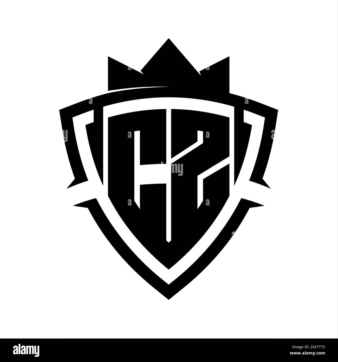CZ Letter bold monogram with triangle curve shield shape with crown black and white background ...