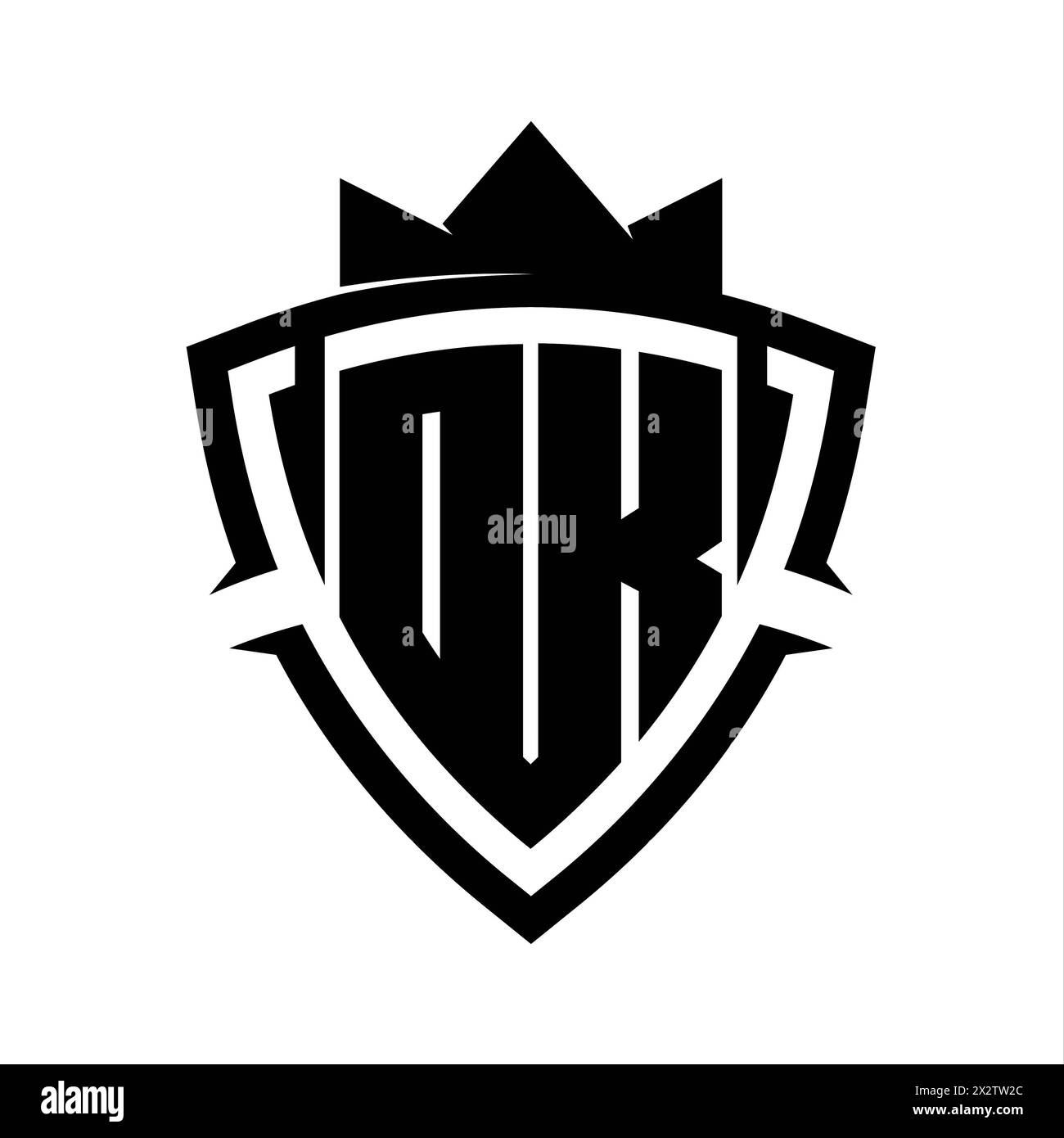 DK Letter bold monogram with triangle curve shield shape with crown ...