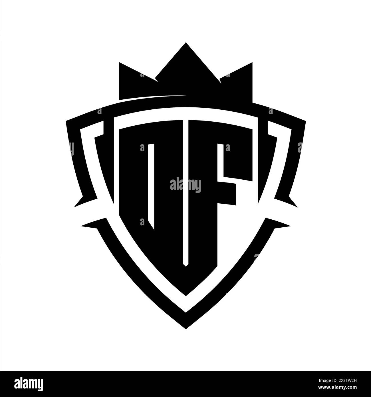 DF Letter bold monogram with triangle curve shield shape with crown ...
