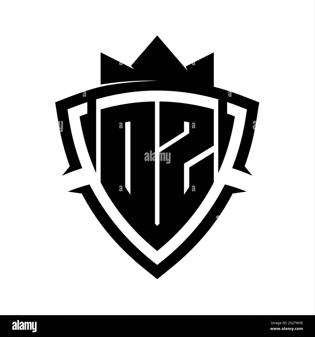 DZ Letter bold monogram with triangle curve shield shape with crown ...