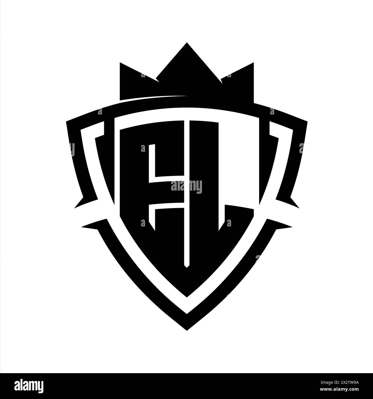 EL Letter bold monogram with triangle curve shield shape with crown ...