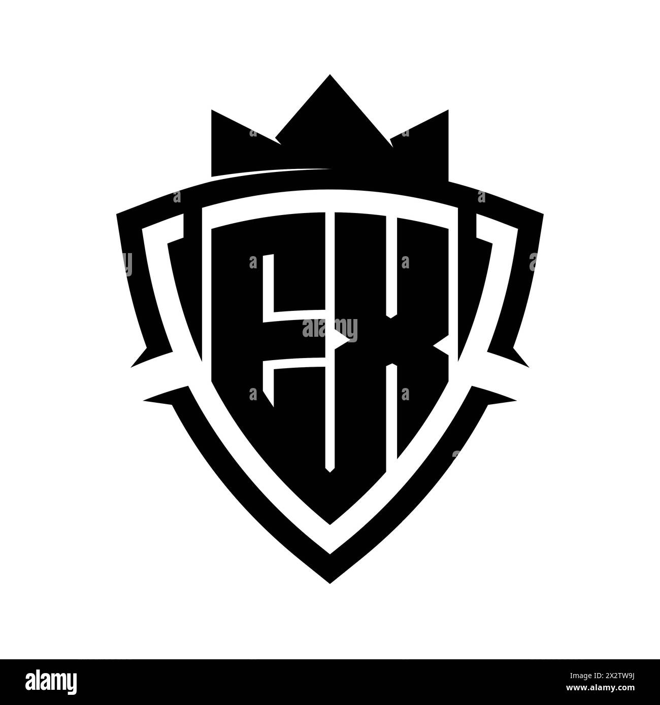 EX Letter bold monogram with triangle curve shield shape with crown ...