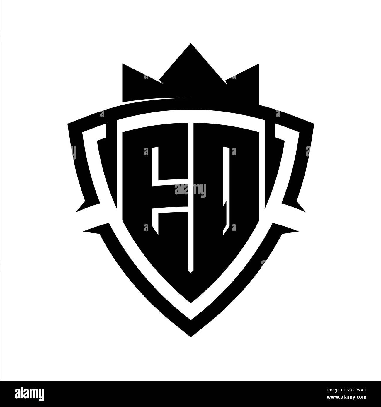 EQ Letter bold monogram with triangle curve shield shape with crown ...
