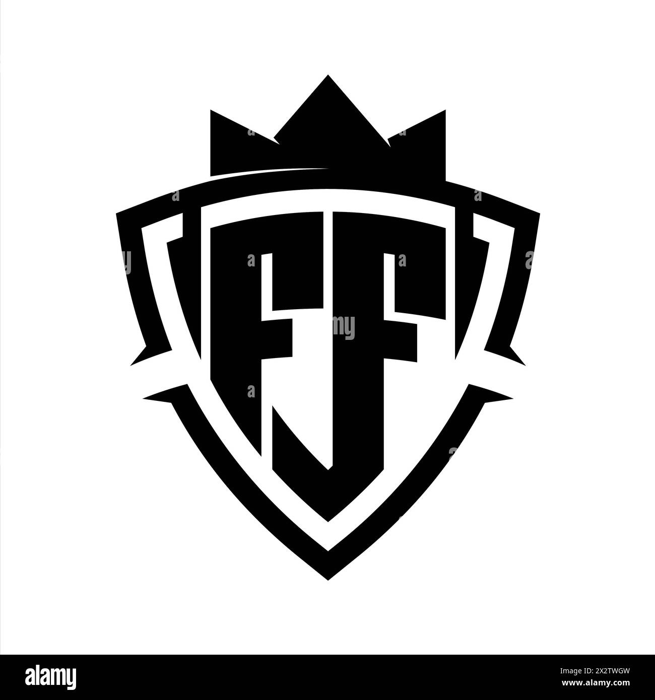 FF Letter bold monogram with triangle curve shield shape with crown ...