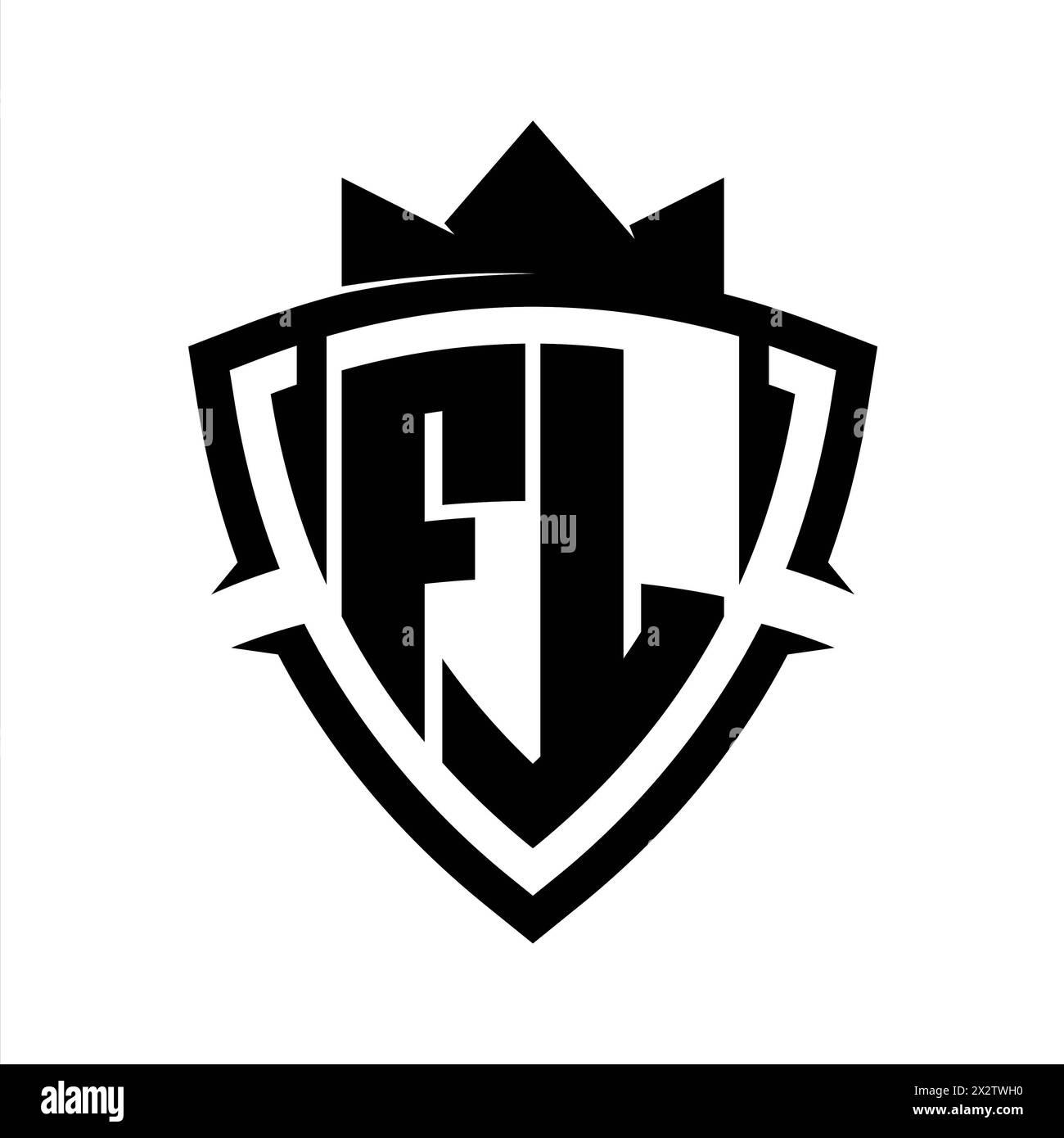 FL Letter bold monogram with triangle curve shield shape with crown ...