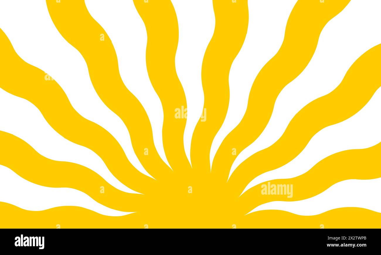 Sun with wavy yellow rays background. Sunburst, sunrise or sunset ...
