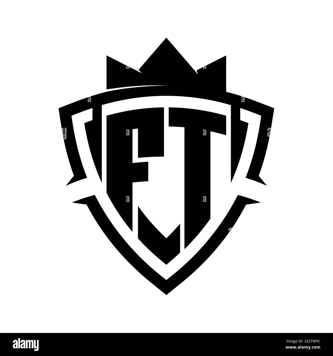 FT Letter bold monogram with triangle curve shield shape with crown ...