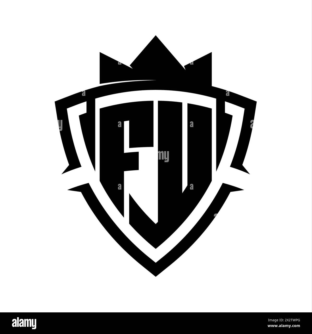 FU Letter bold monogram with triangle curve shield shape with crown ...