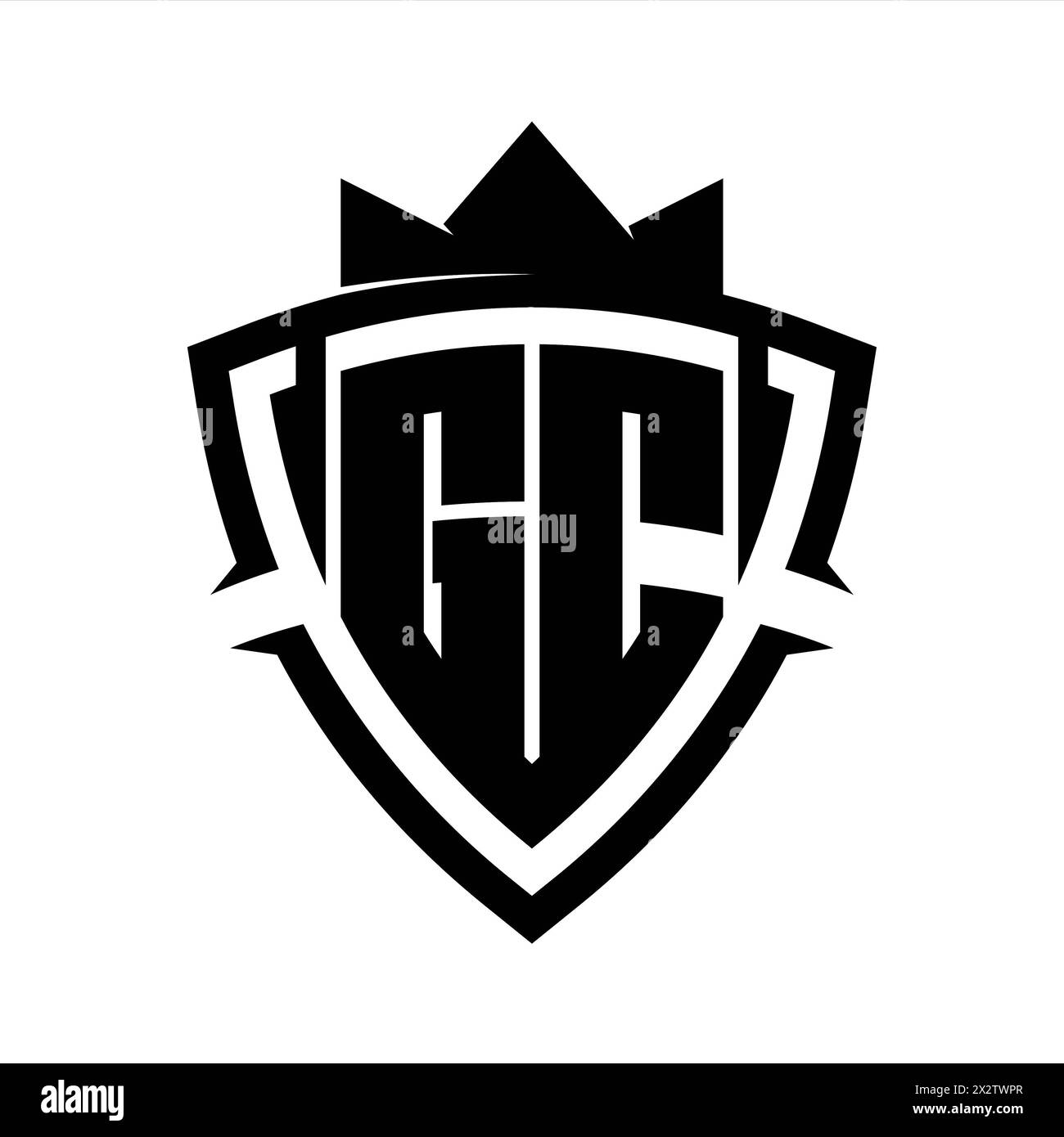 GC Letter bold monogram with triangle curve shield shape with crown black and white background ...
