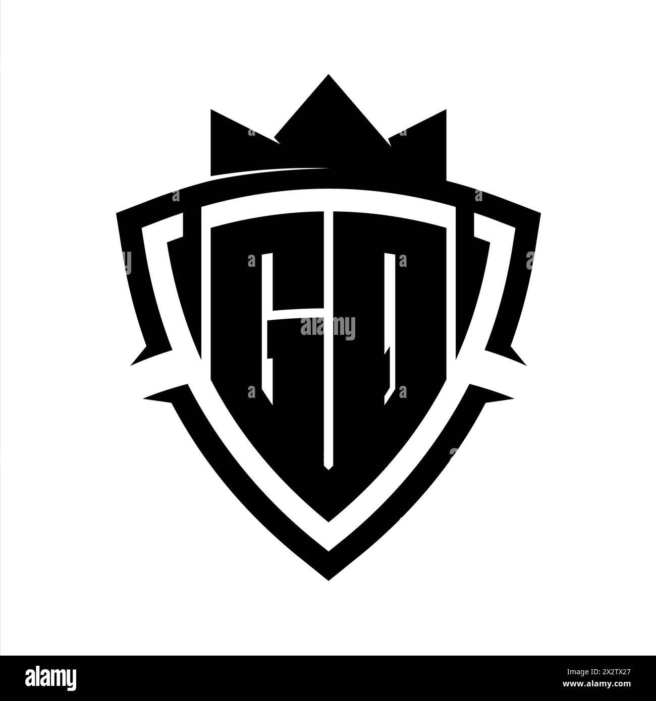 GQ Letter bold monogram with triangle curve shield shape with crown black and white background ...