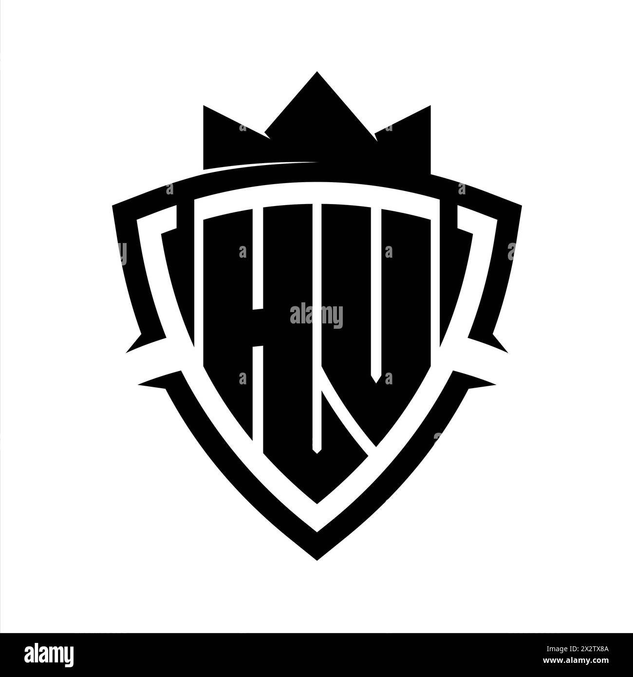 HV Letter bold monogram with triangle curve shield shape with crown ...