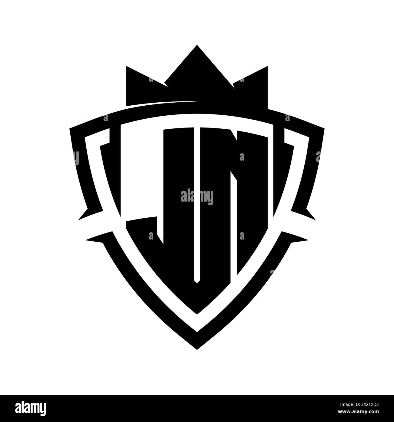 JN Letter bold monogram with triangle curve shield shape with crown ...