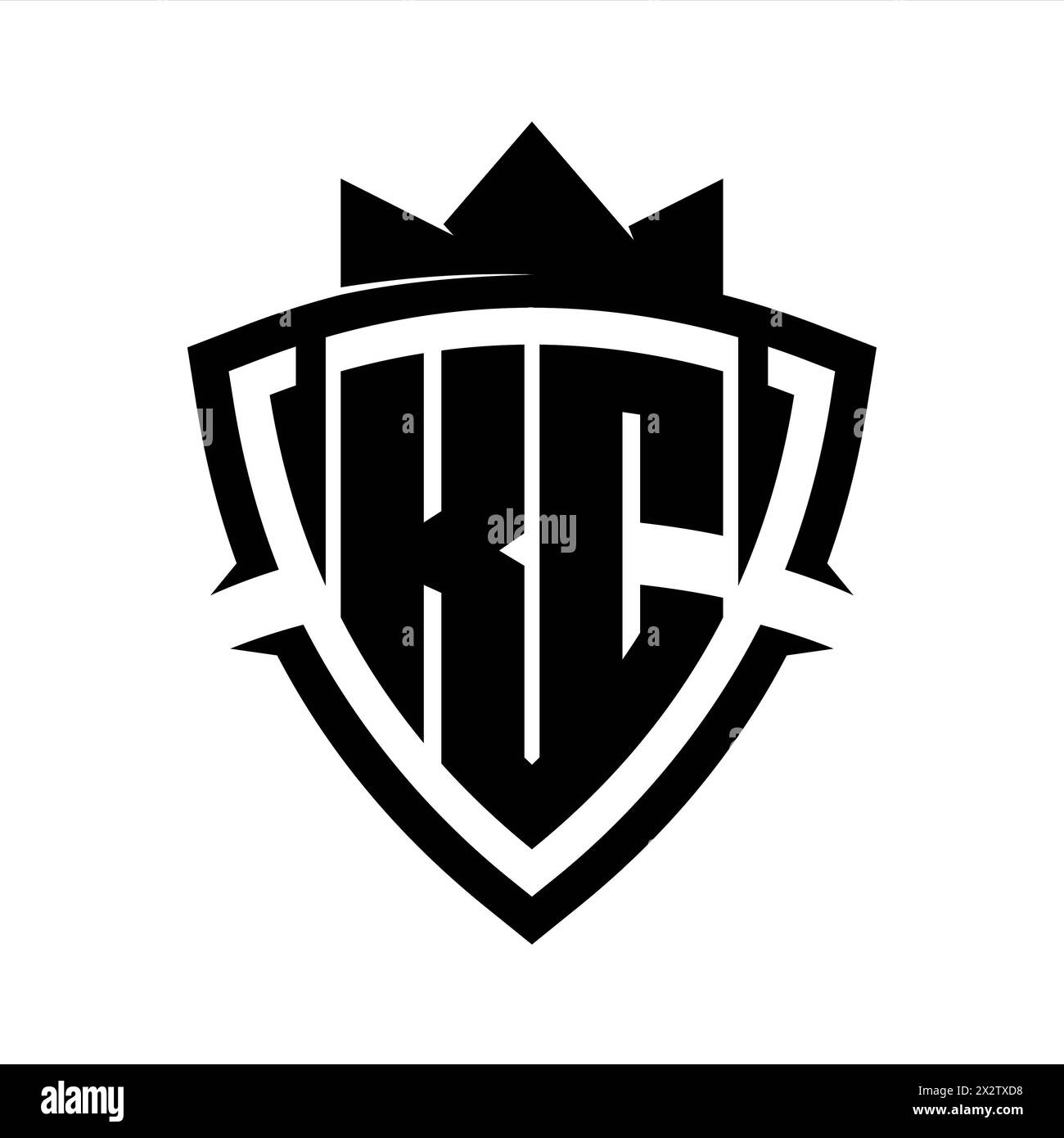 KC Letter bold monogram with triangle curve shield shape with crown ...