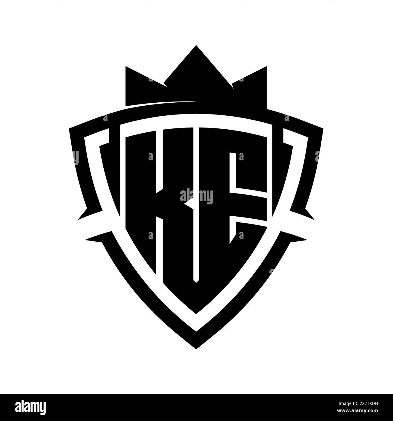 KE Letter bold monogram with triangle curve shield shape with crown ...