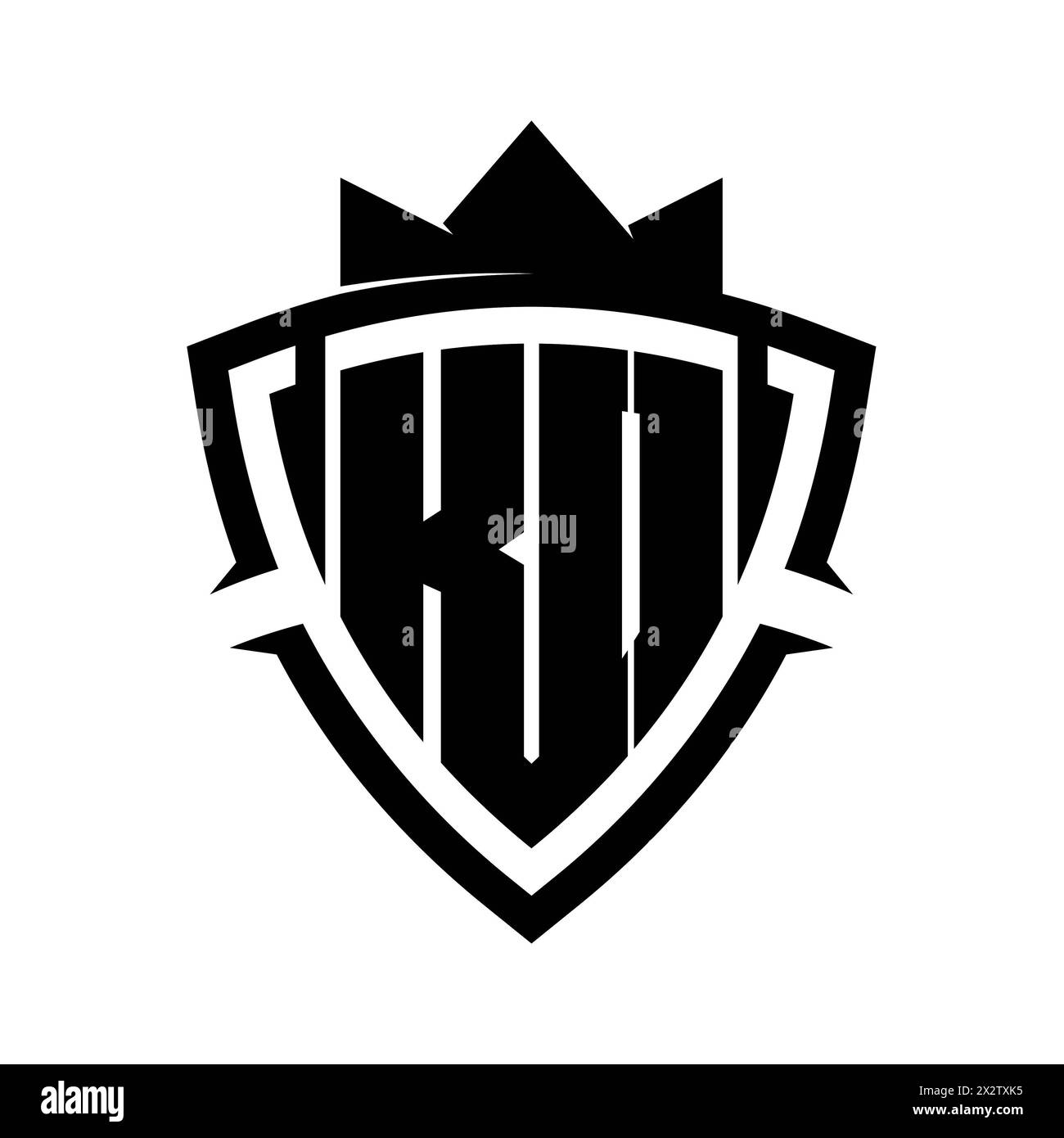 KO Letter bold monogram with triangle curve shield shape with crown ...