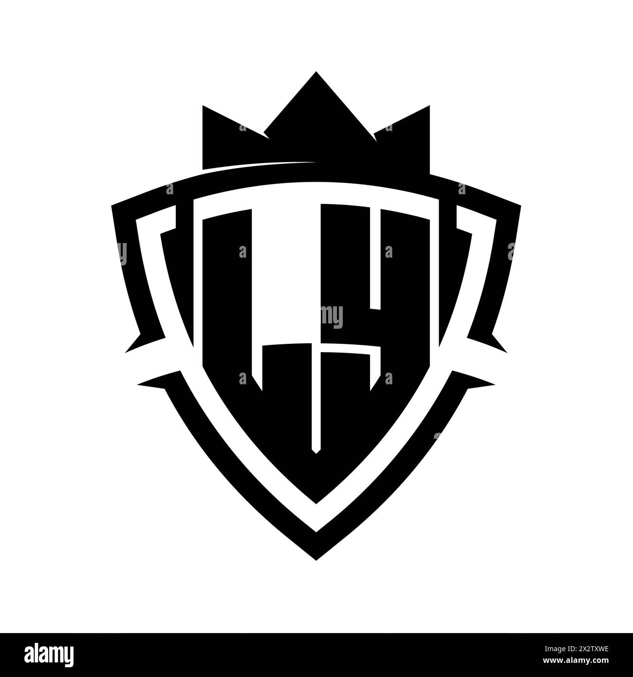 LY Letter bold monogram with triangle curve shield shape with crown ...