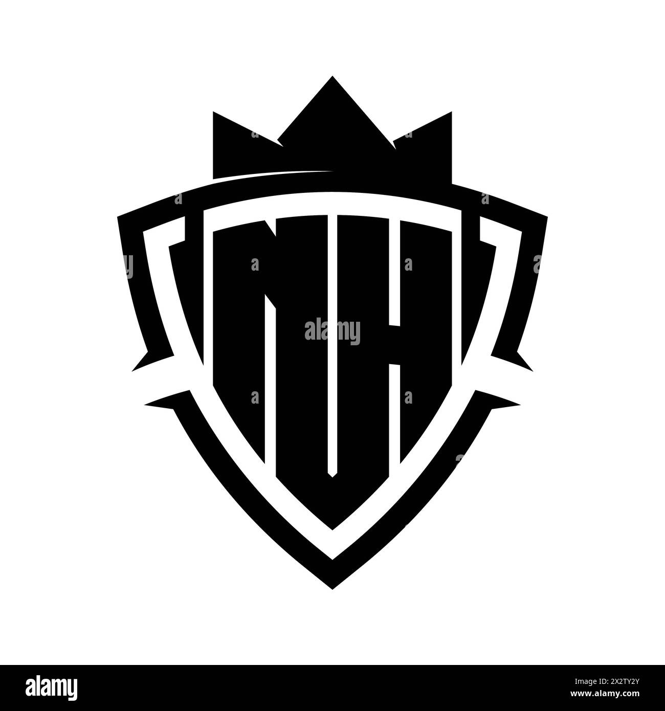 NH Letter bold monogram with triangle curve shield shape with crown ...