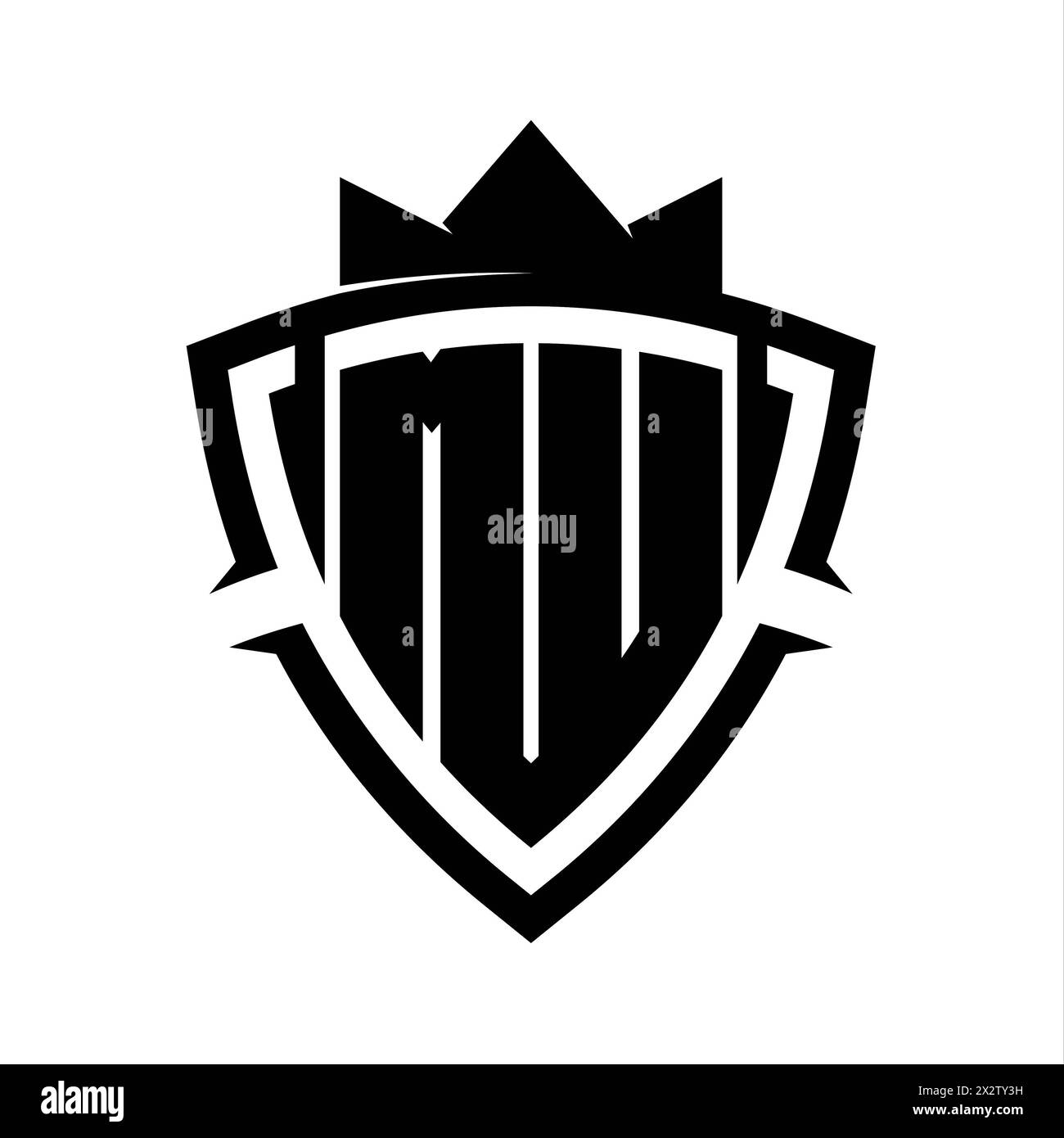 MU Letter bold monogram with triangle curve shield shape with crown ...