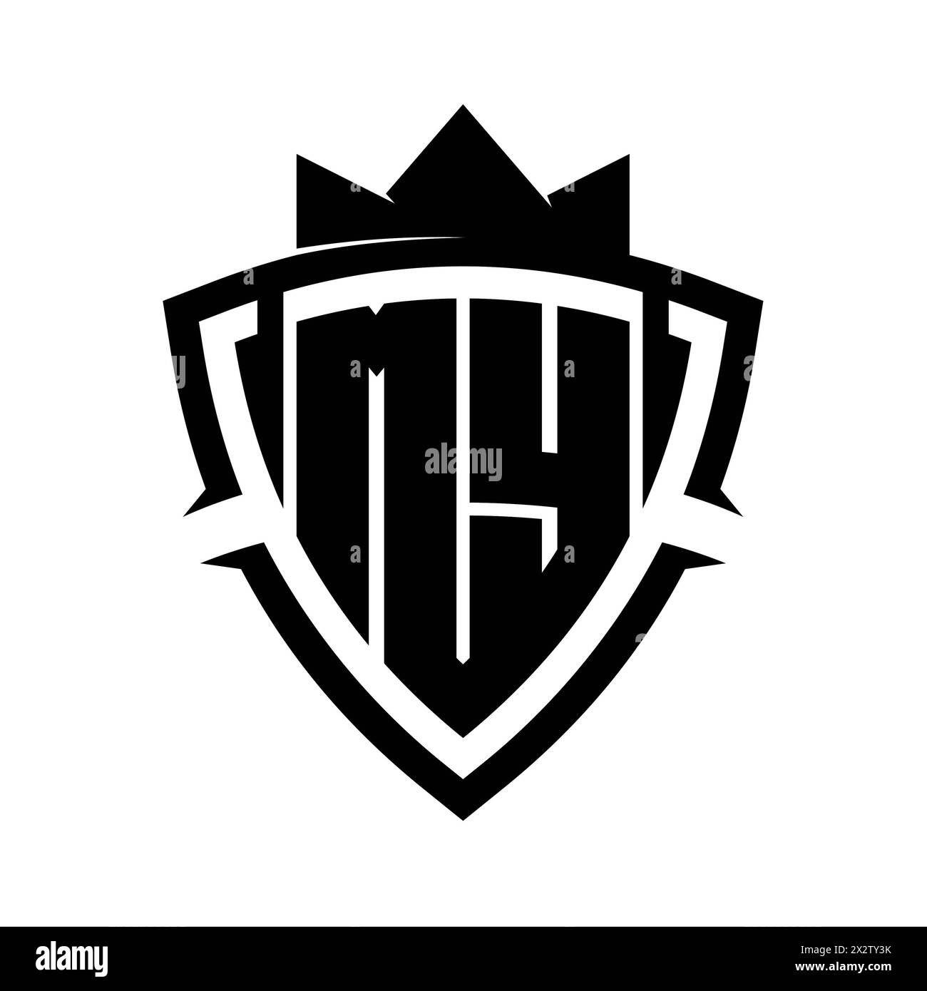 MY Letter bold monogram with triangle curve shield shape with crown ...