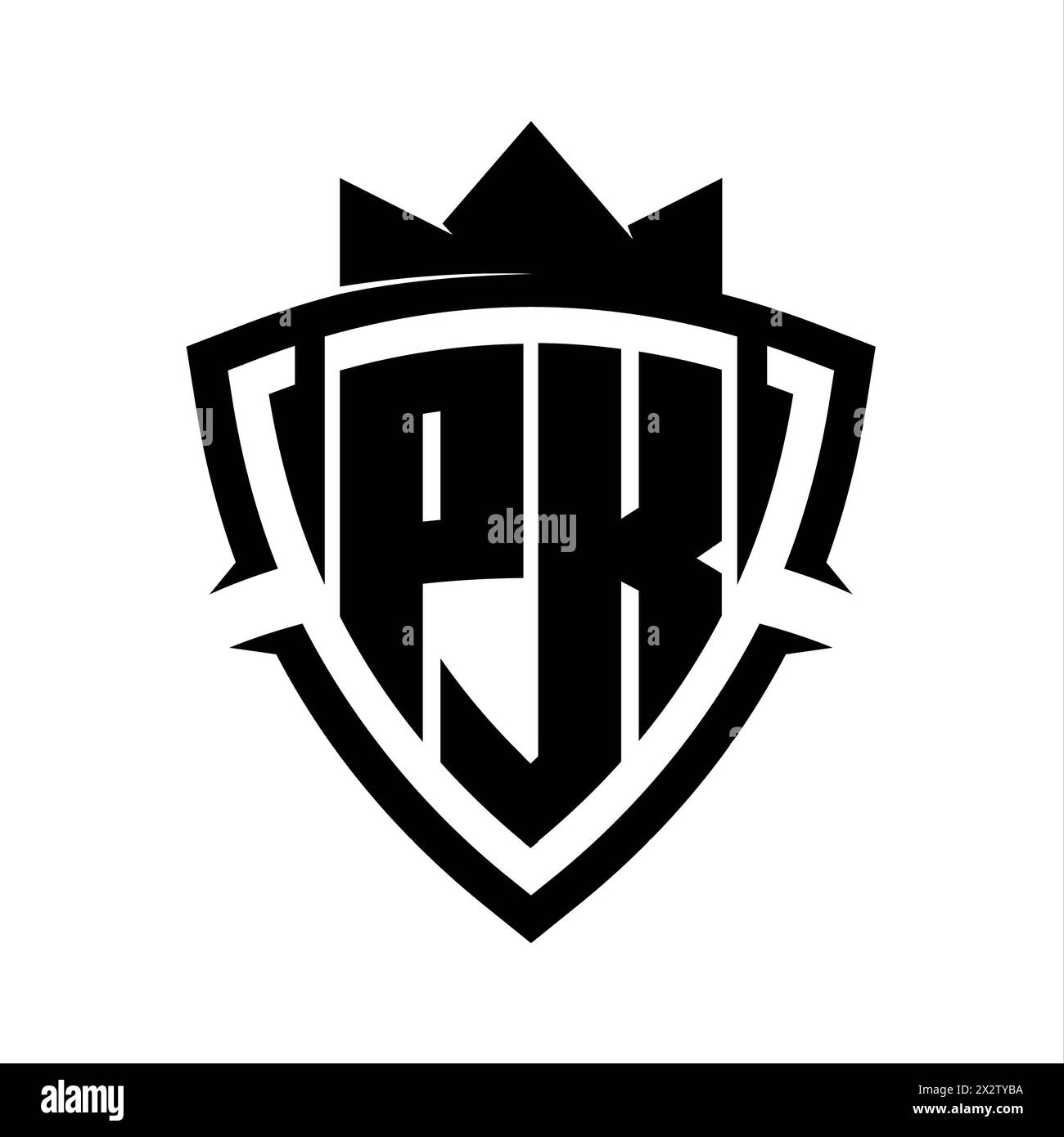PK Letter bold monogram with triangle curve shield shape with crown ...